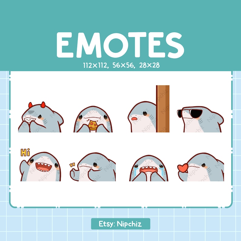 Shark Emotes / 8 Cute Shark Bundle / Emotes for Streamer Kawaii Emoji ...
