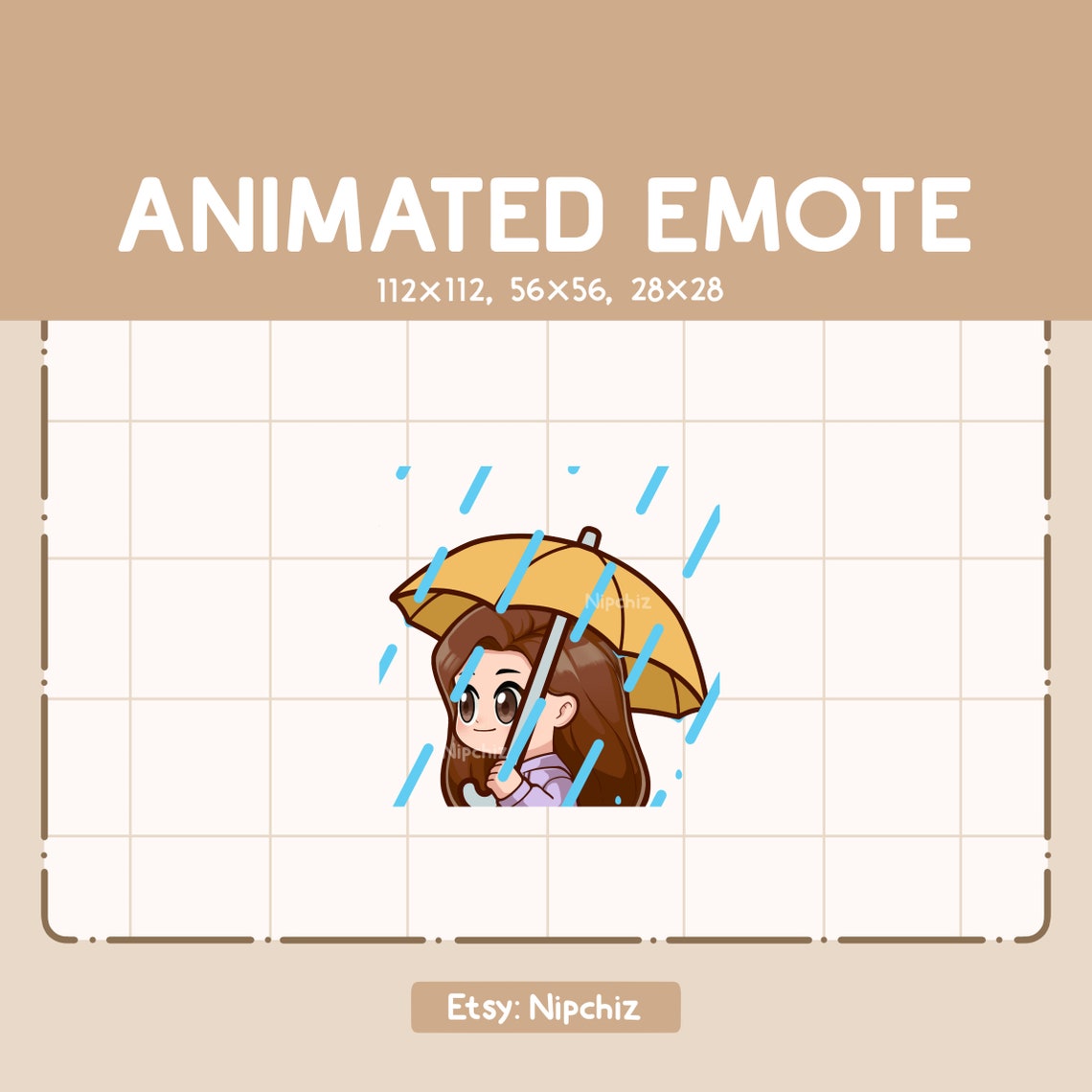 Animated Emote Girl Long Straight Brown Hair is Holding an Umbrella ...
