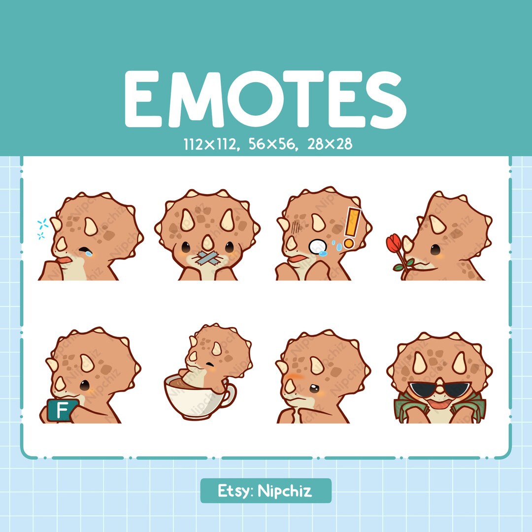 Triceratops Emotes for Streaming | Kawaii Animal Emoji | (8) Cute ...