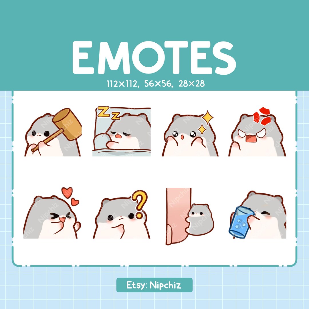 Cute Grey Hamster Emotes | 8 Emotes for Streamer | Cute Grey Hamster ...