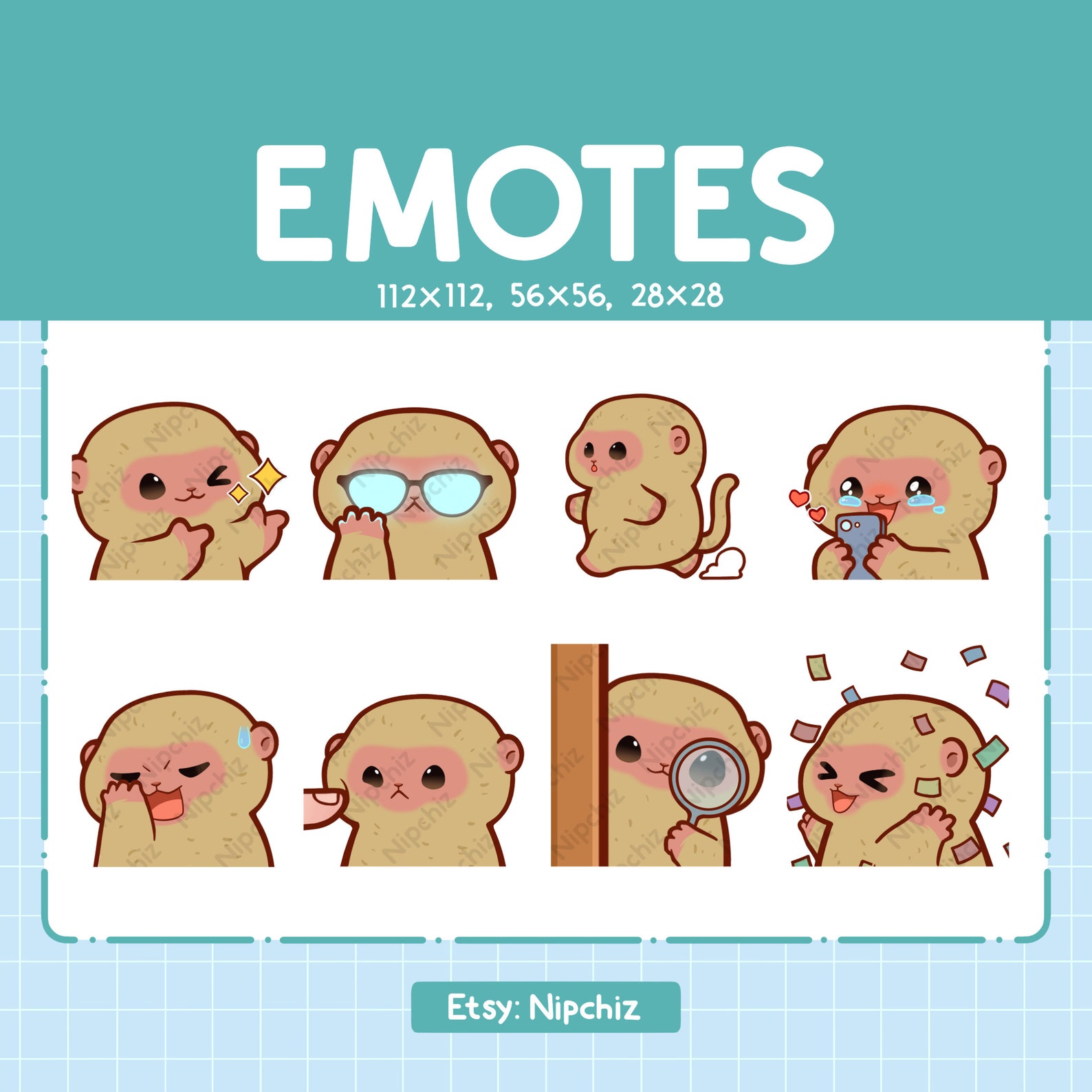 Cute Monkey Emotes 8 Emotes for Streamer Cute Baby Monkey - Etsy