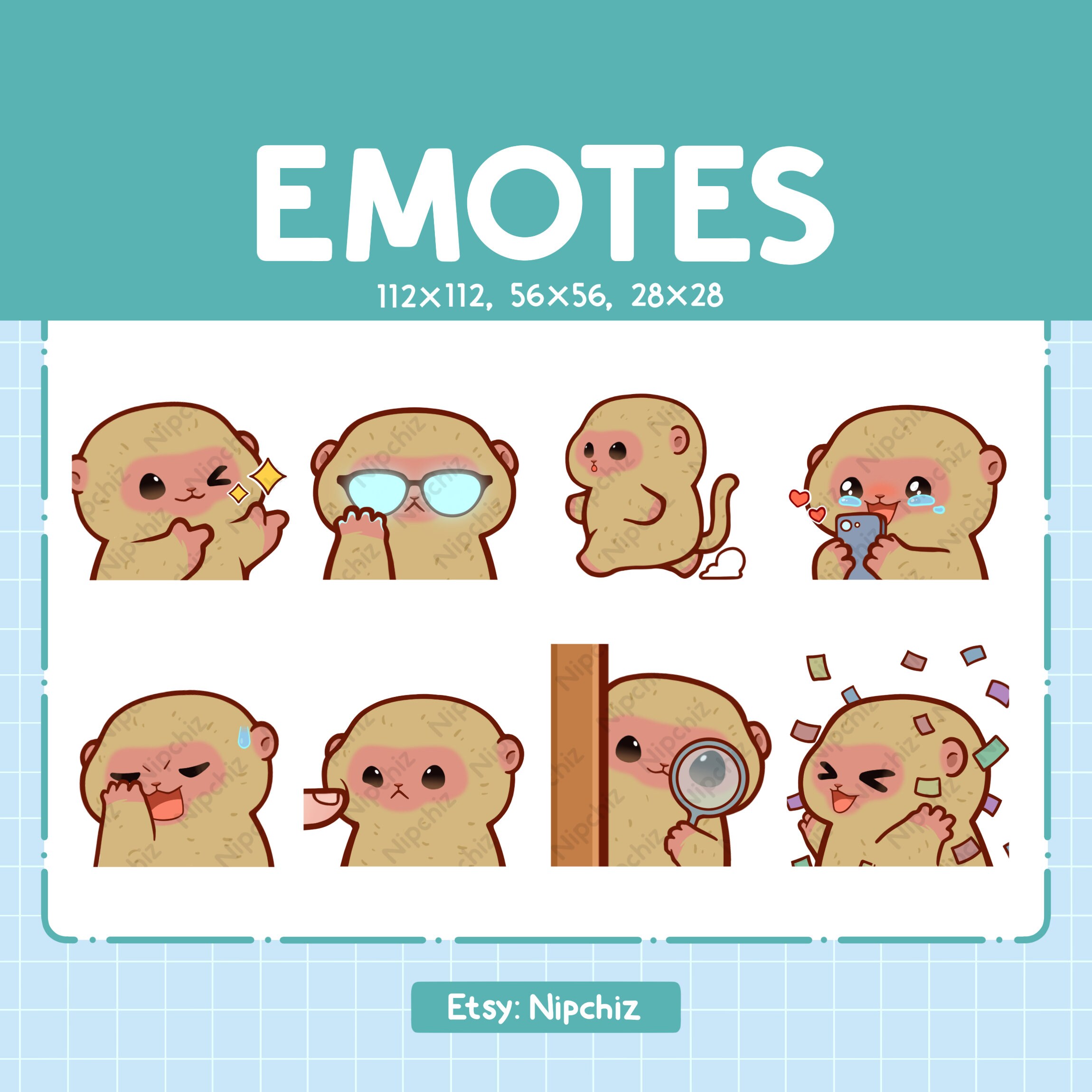 Cute Monkey Emotes 8 Emotes for Streamer Cute Baby Monkey - Etsy