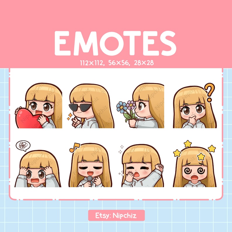 Kawaii Chibi Girl Emotes | 8 Cute Emotes for Streaming | Straight ...