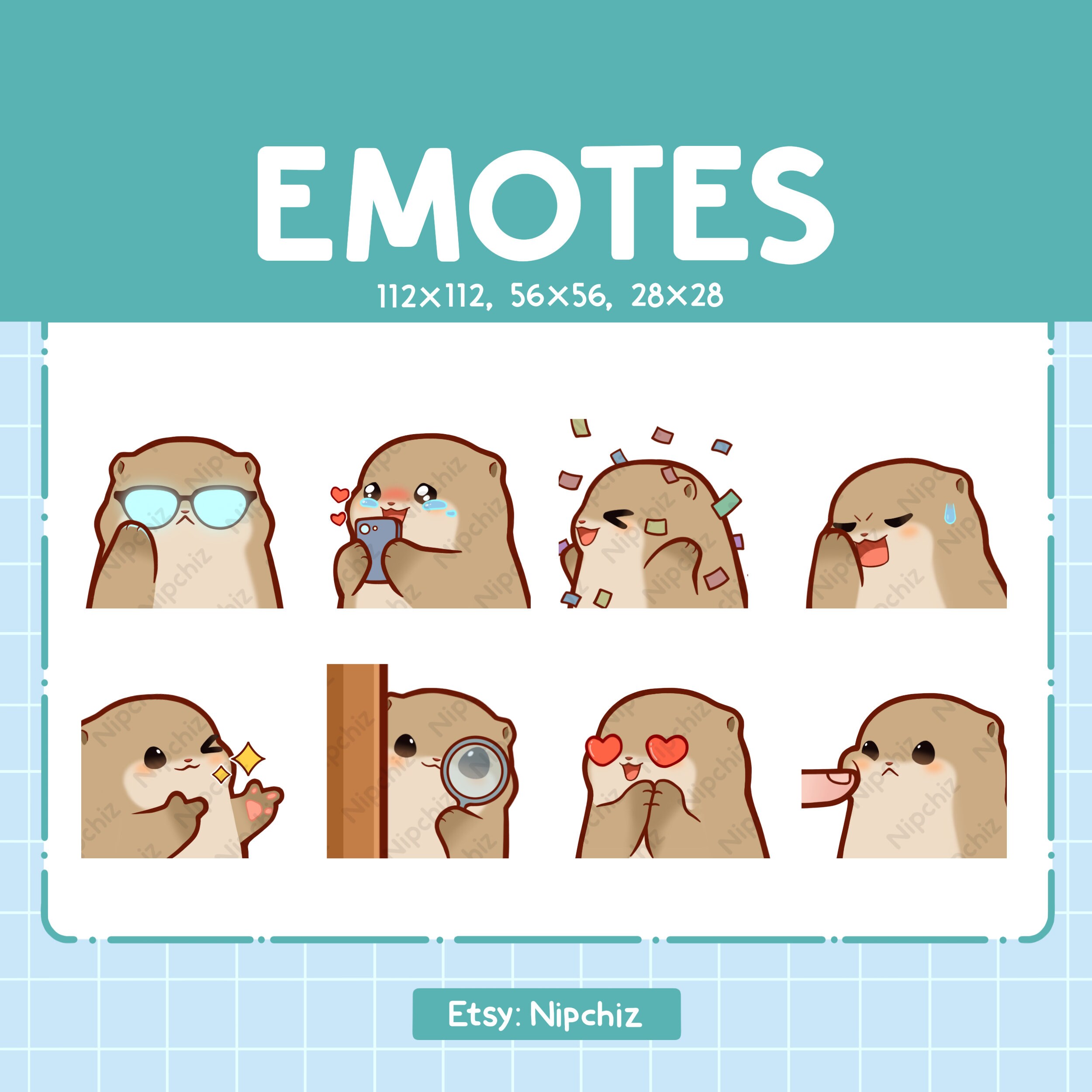 Kawaii Otter Emotes (8) – Cute Emotes for Streamer – Chibi Otter Emoji ...