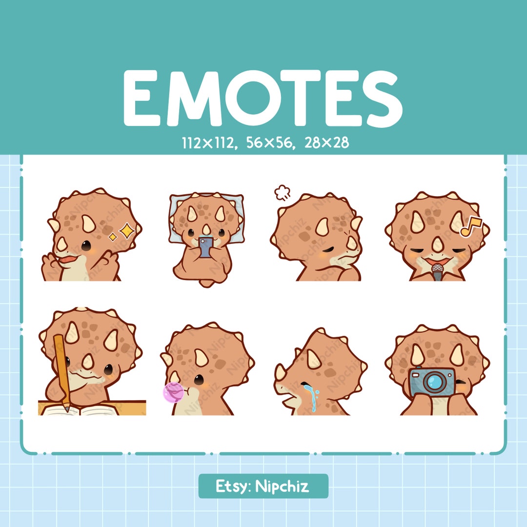 Triceratops Emotes for Streamer (8) - Kawaii Cute Dinosaur - Emoji Pack ...