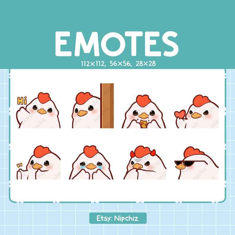 Cute Chicken Emotes 8 Pack / Chibi Chicken Emotes for Streamer / Kawaii ...