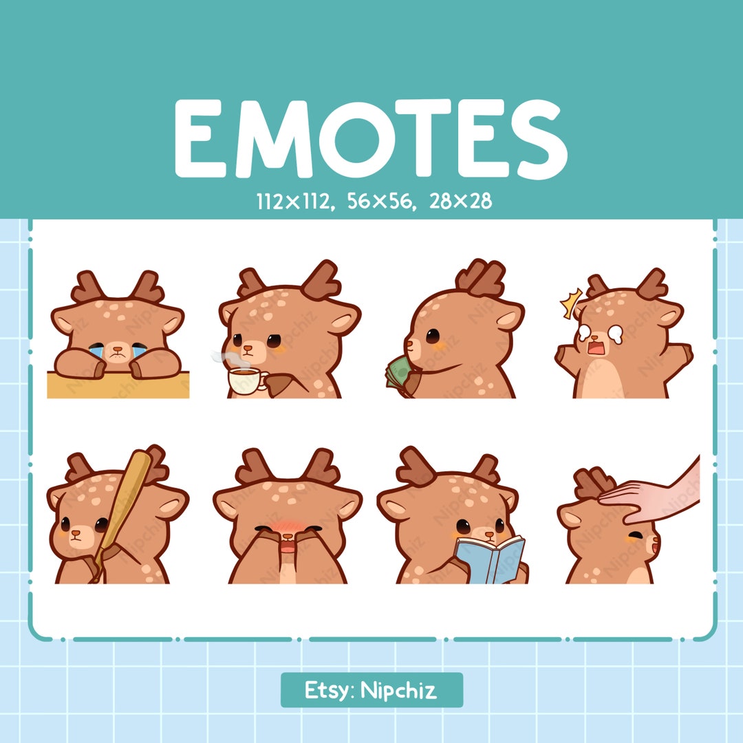 Deer Emotes for Streaming | Kawaii Animal Emoji | (8) Cute Deer Emote ...