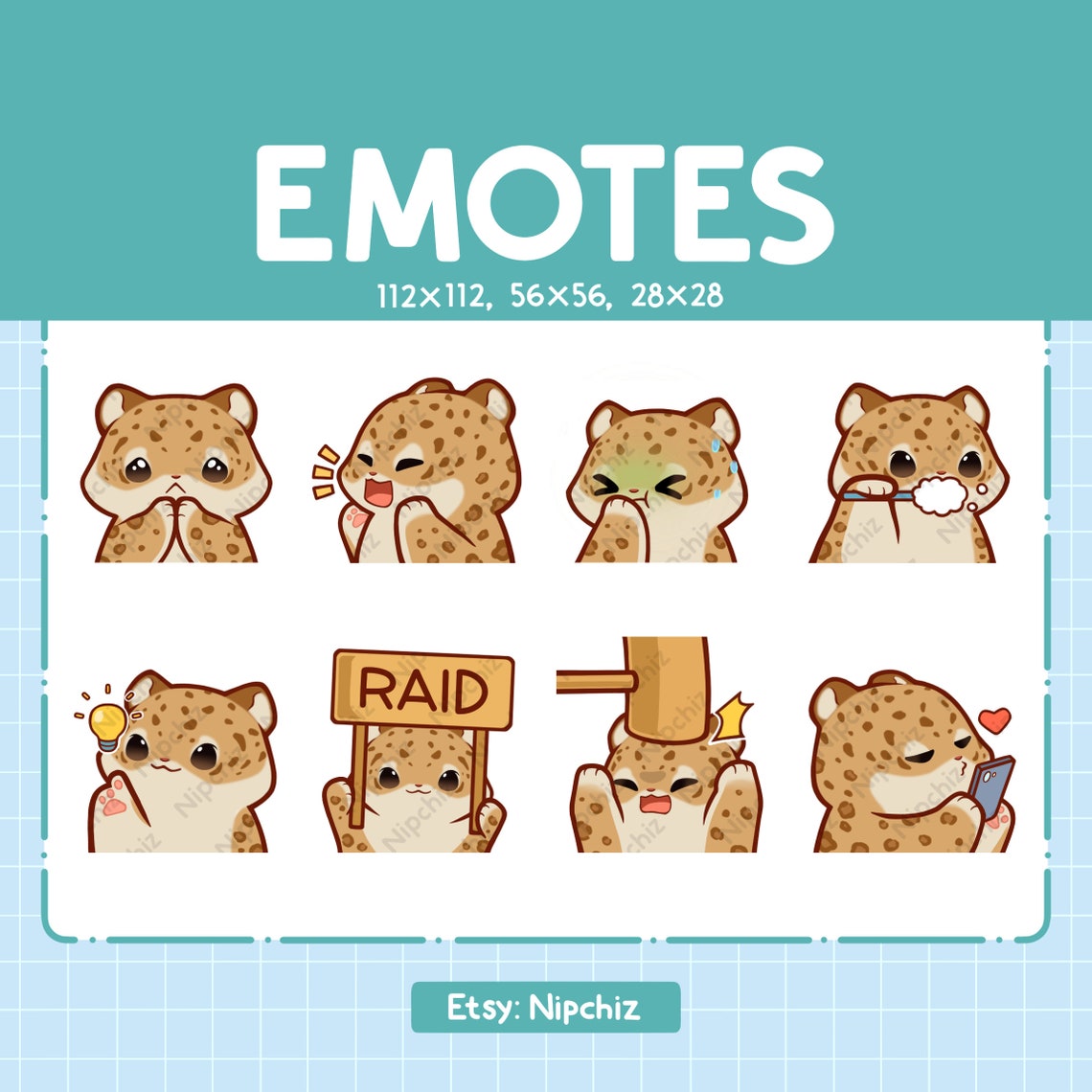 Leopard Emotes / 8 Cute Leopard Bundle / Emotes for Streamer Kawaii ...