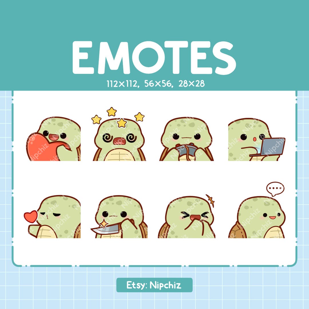 Emotes Turtle | 8 Cute Emotes for Streaming | Digital | Chibi Turtle ...