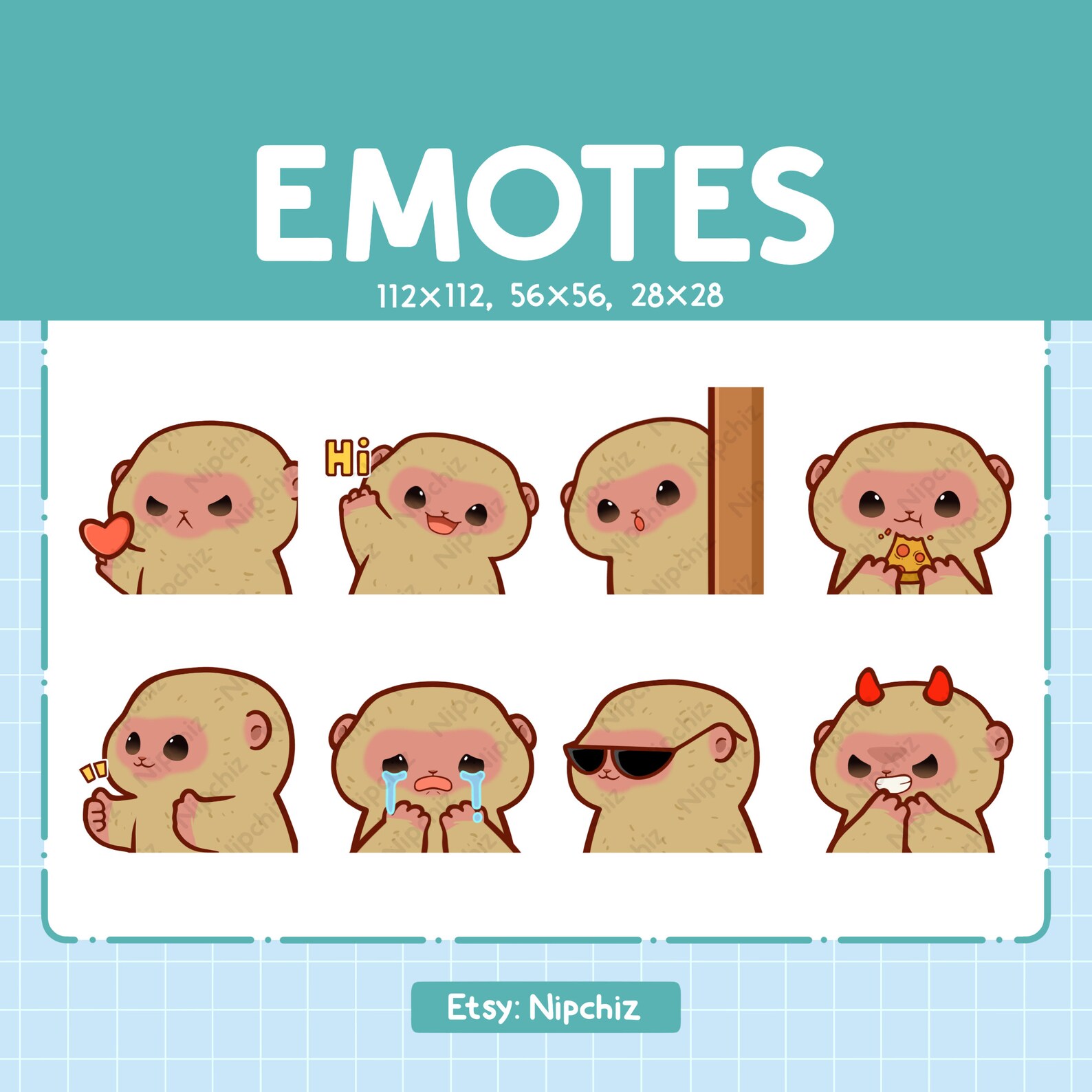 Monkey Emotes 8 Pack / Chibi Monkey Emotes for Streamer / Kawaii Emoji ...