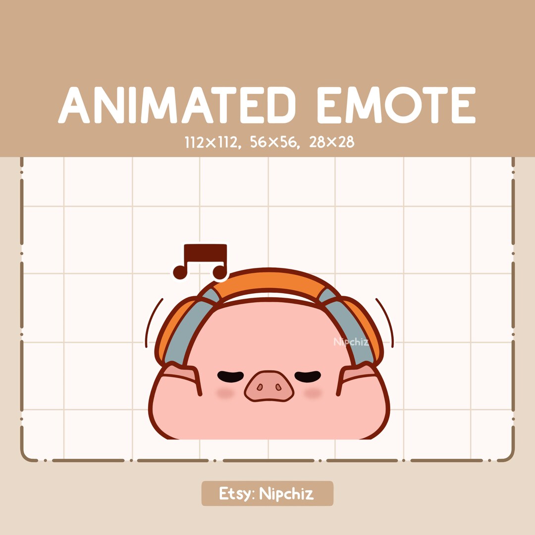 Animated Emote Kawaii Cute Pig Wearing Headphone - Cartoon Emote for ...