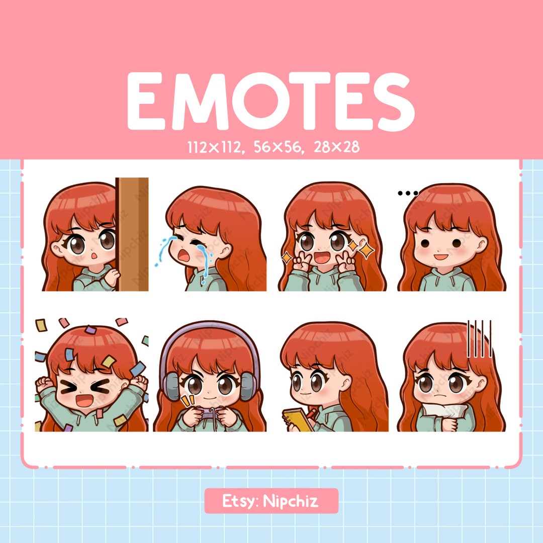 Cute Girl Emotes (8) | Red Hair | Brown Eyes, Emoji for Streaming ...