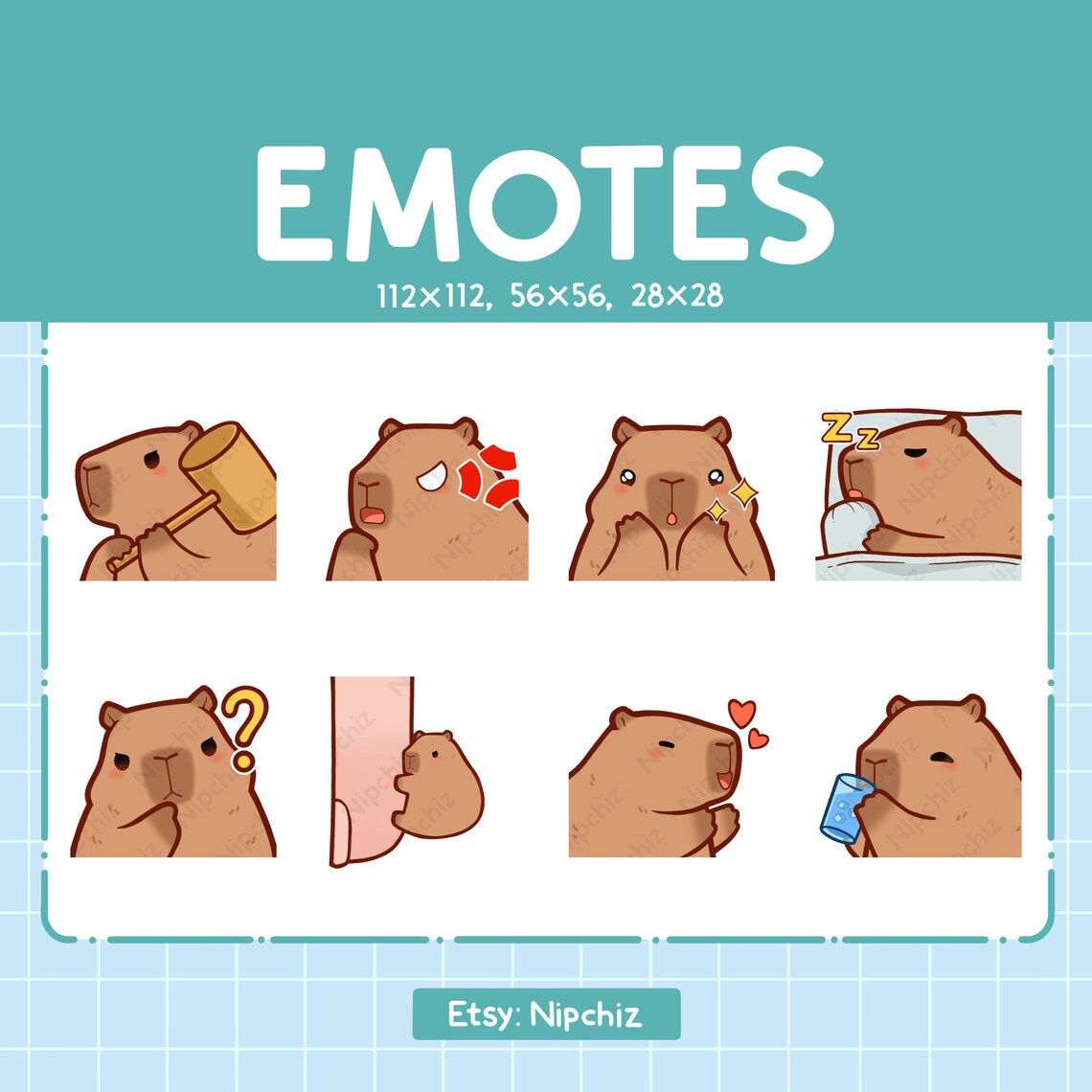 Capybara Emotes | 8 Cute Capybara Bundle | Emotes for Streamer Kawaii ...