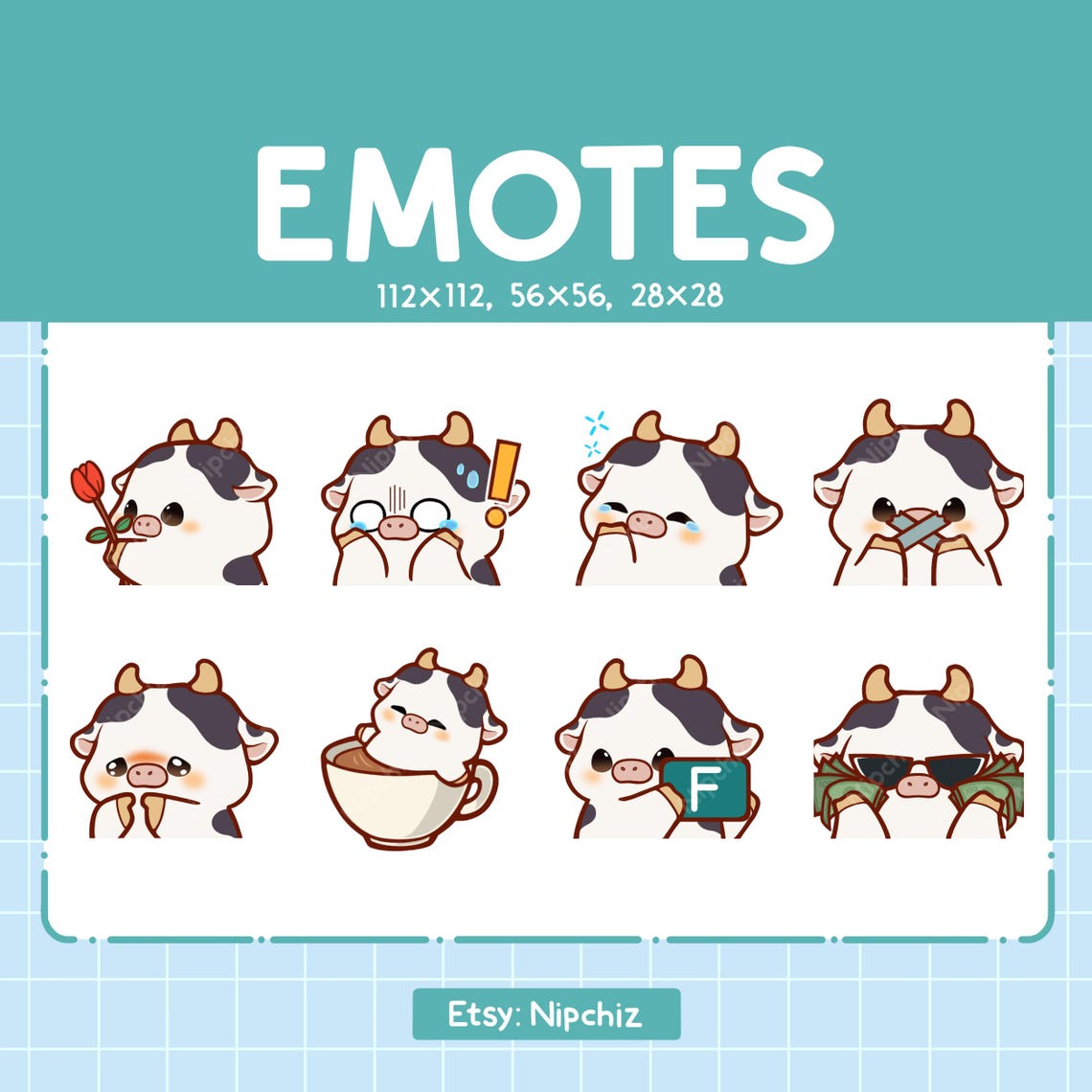 Cow Emotes / Cute Emoji Pack / 8 Cow Emotes for Streaming / Bundle ...