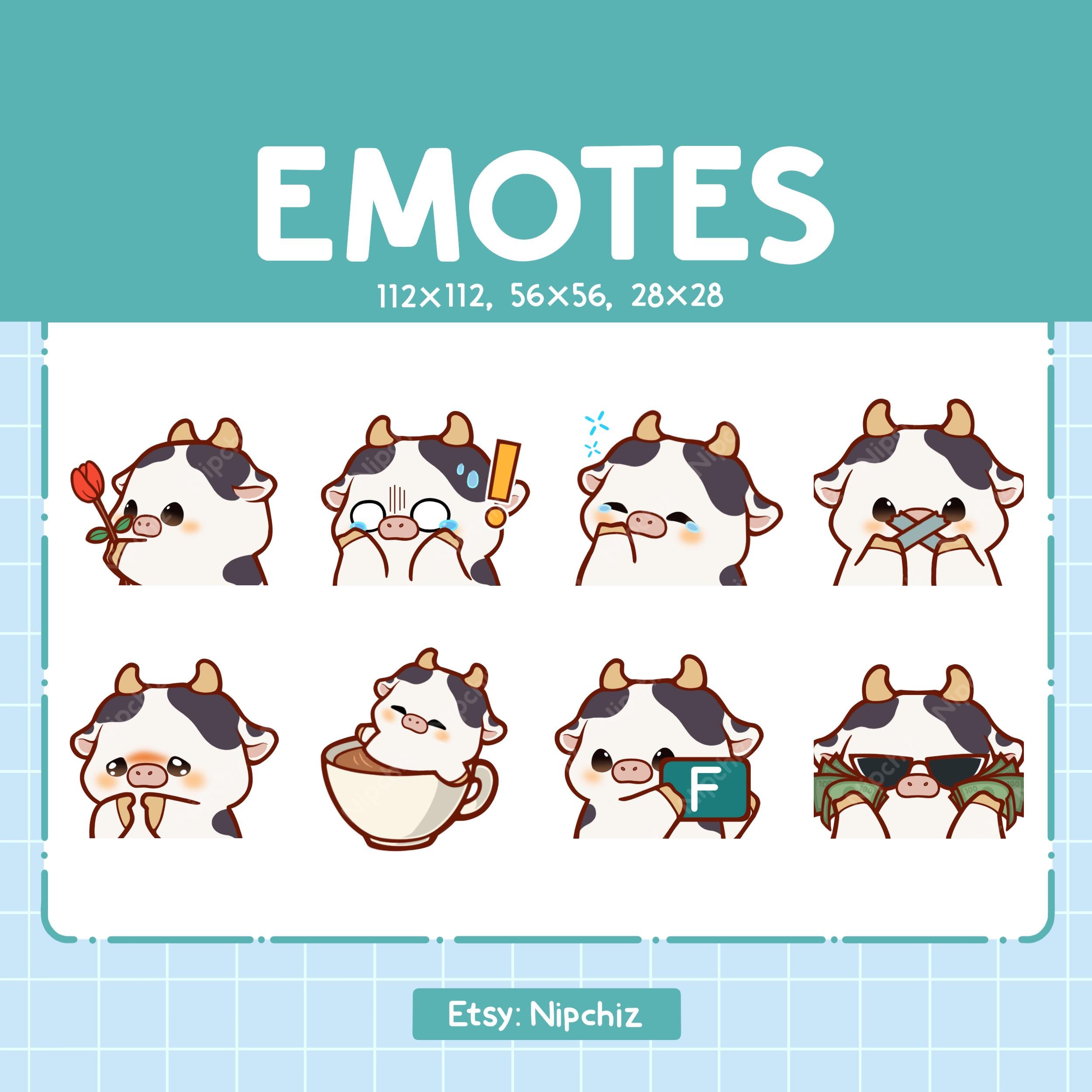 Cow Emotes / Cute Emoji Pack / 8 Cow Emotes for Streaming / Bundle ...