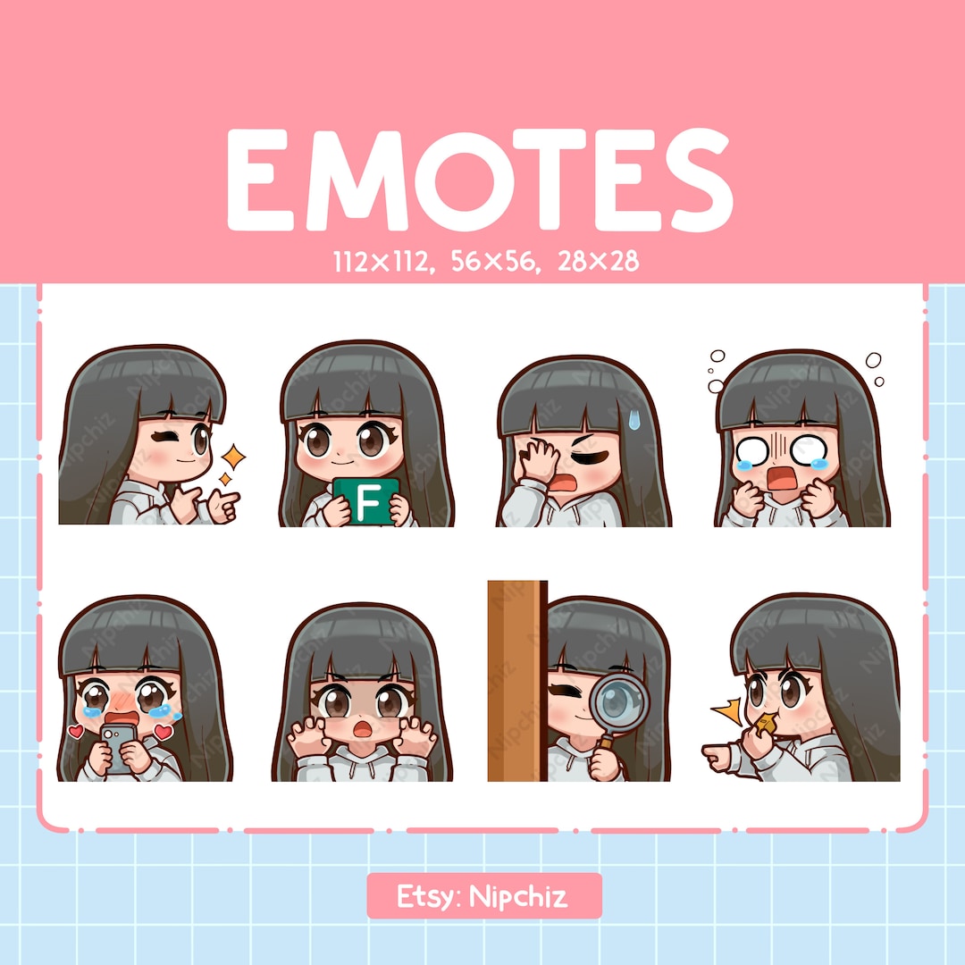 Chibi Girl Emotes / Straight Black Hair With Bangs / Cute Emoji Pack ...