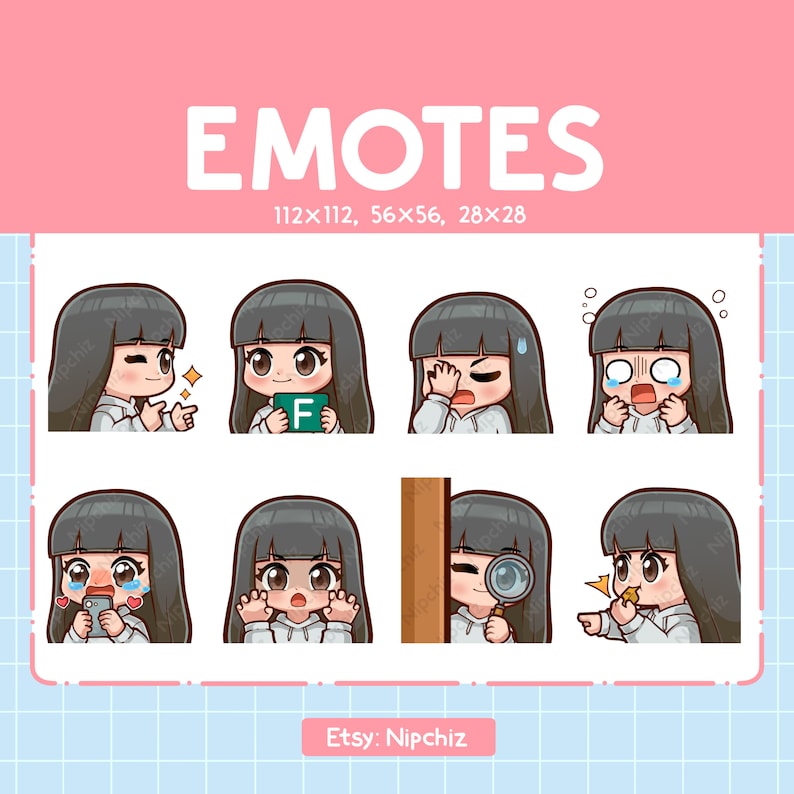 Chibi Girl Emotes / Straight Black Hair With Bangs / Cute Emoji Pack ...