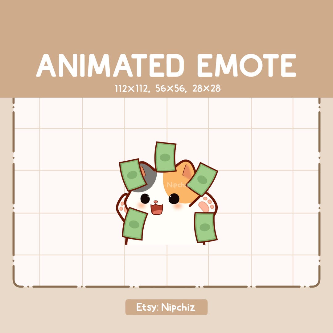 Animated Emote Adorable Happy Fancy Calico Cat - Cartoon Emote - Funny ...