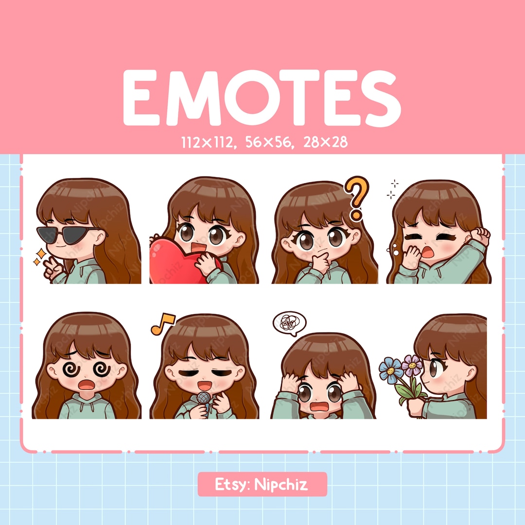Kawaii Chibi Girl Emotes / 8 Cute Emotes for Streaming / Brown Hair ...