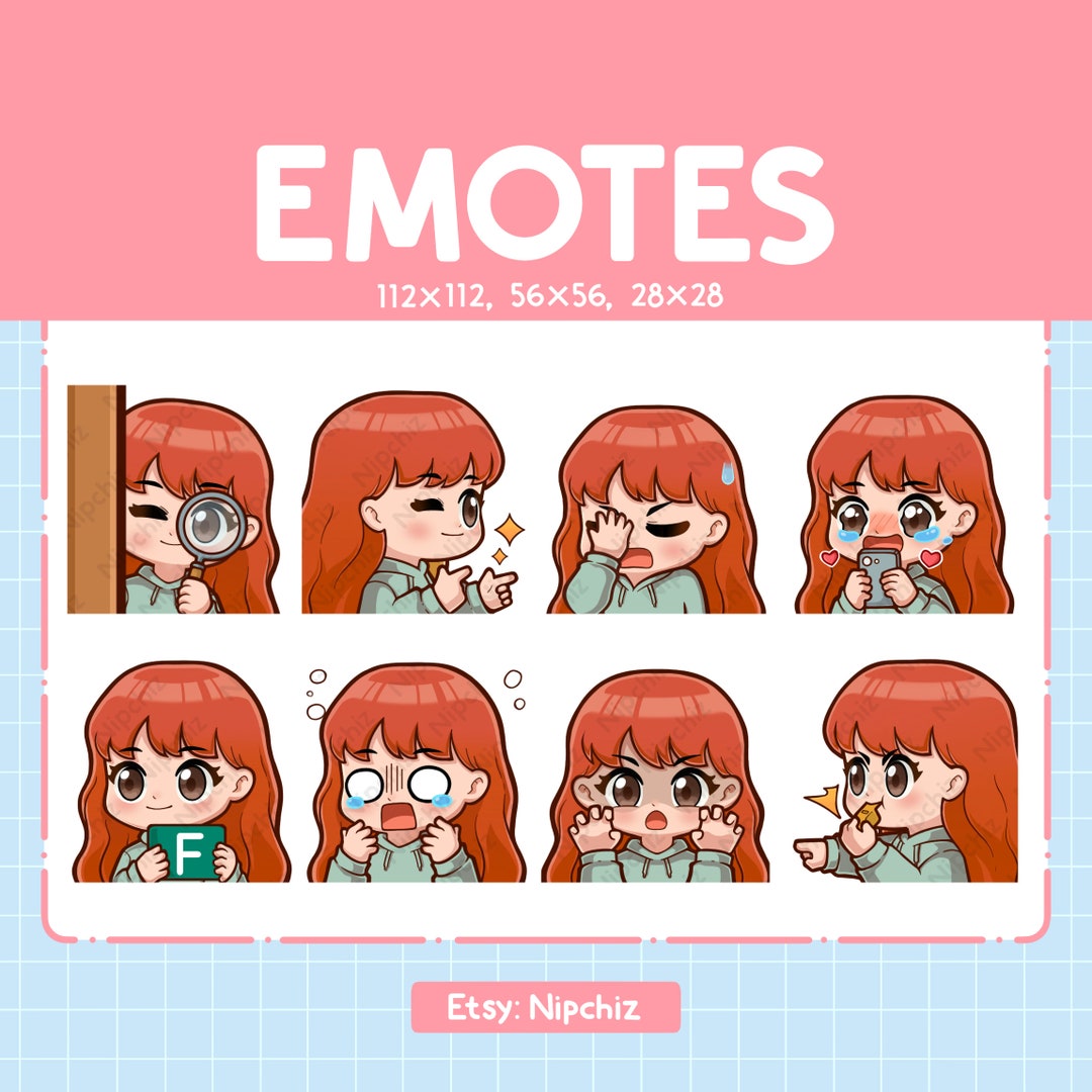 Cute Girl Red Hair Emotes 8 Pack / Chibi Girl Emotes for Streamer ...