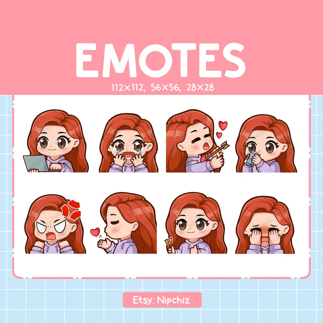 Cute Girl Emotes for Streamer (8) | Long Straight Red Hair | Brown Eyes ...