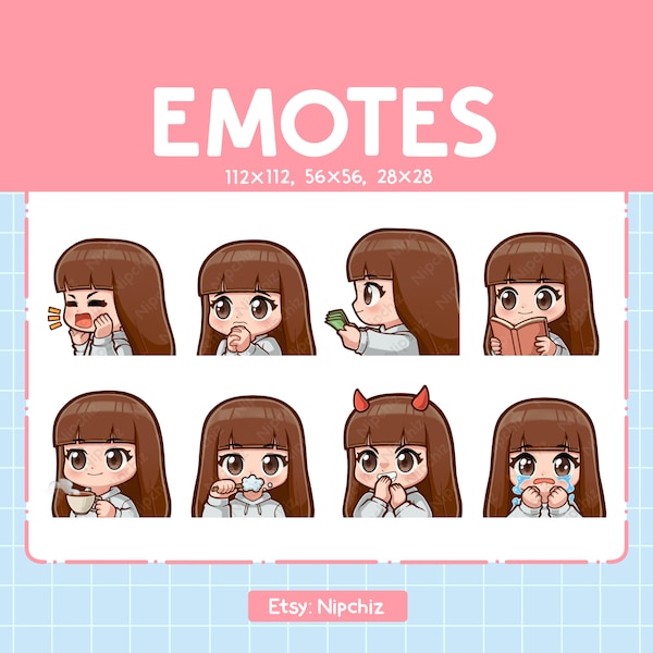 Chibi Girl Emotes for Streaming / Straight Brown Hair With Bangs Brown ...