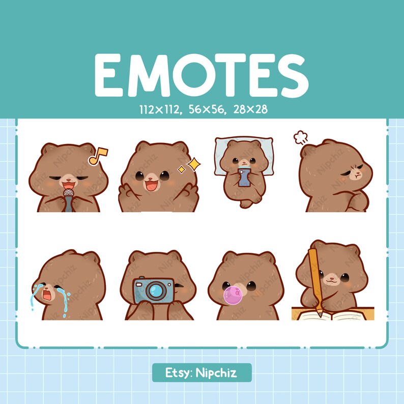 Grizzly Bear Emotes for Streaming Kawaii Animal Emoji 8 Cute Bear Emote ...