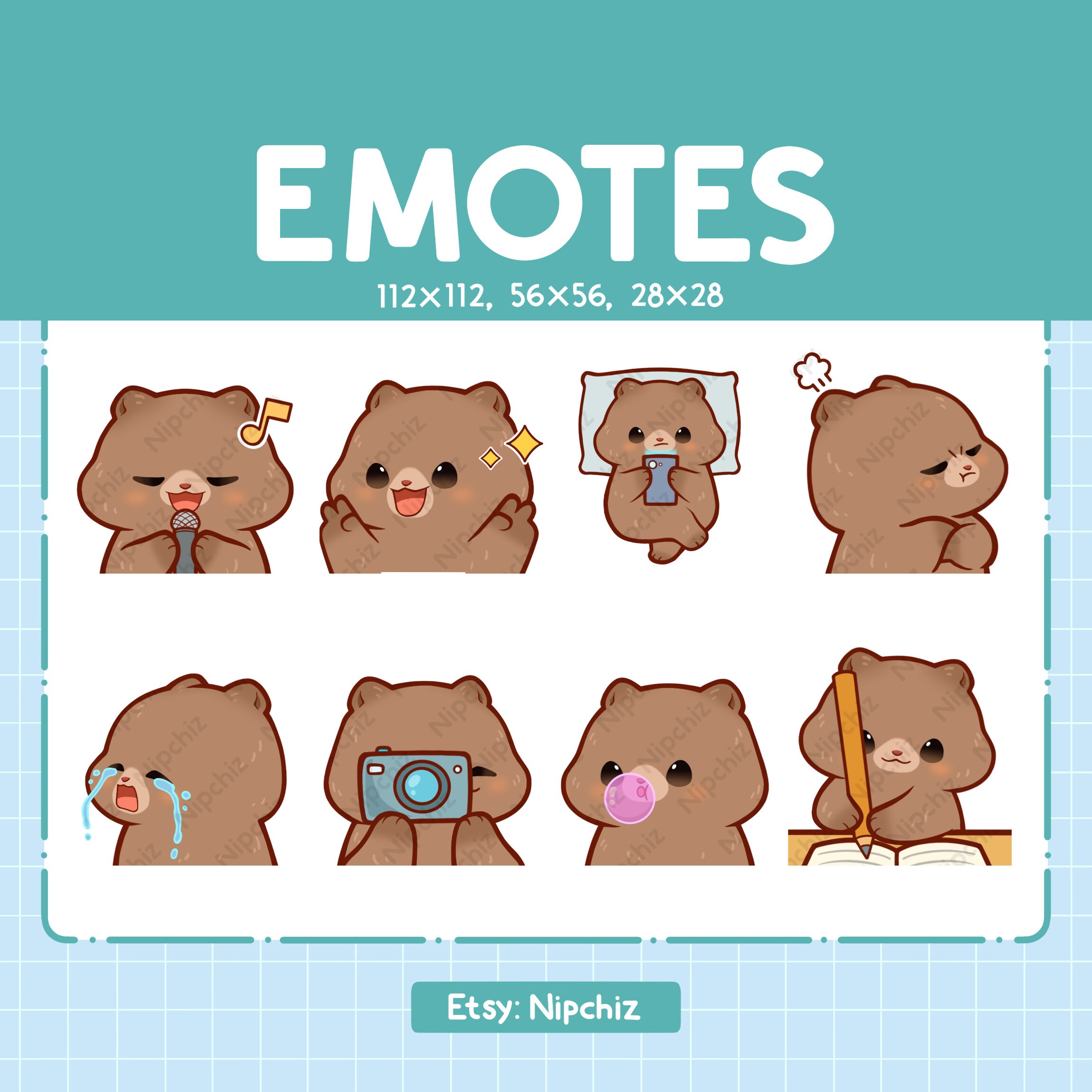 Grizzly Bear Emotes for Streaming Kawaii Animal Emoji 8 Cute Bear Emote ...