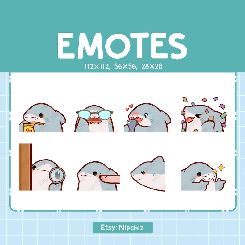 Cute Shark Emotes 8 Pack / Chibi Shark Emotes for Streamer / Kawaii ...