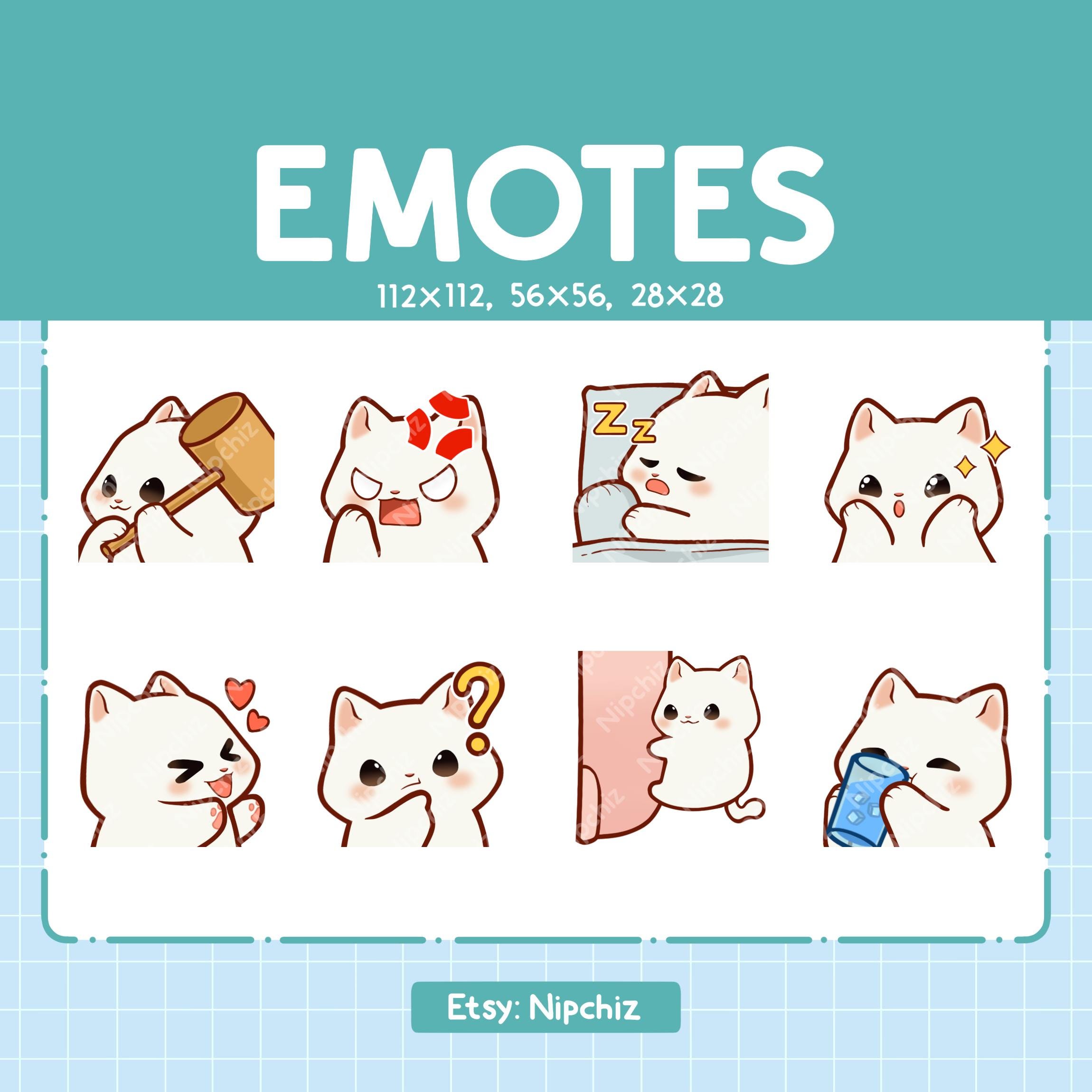 Cute White Cat Emotes | 8 Emotes for Streamer | Cute White Cat Emote ...
