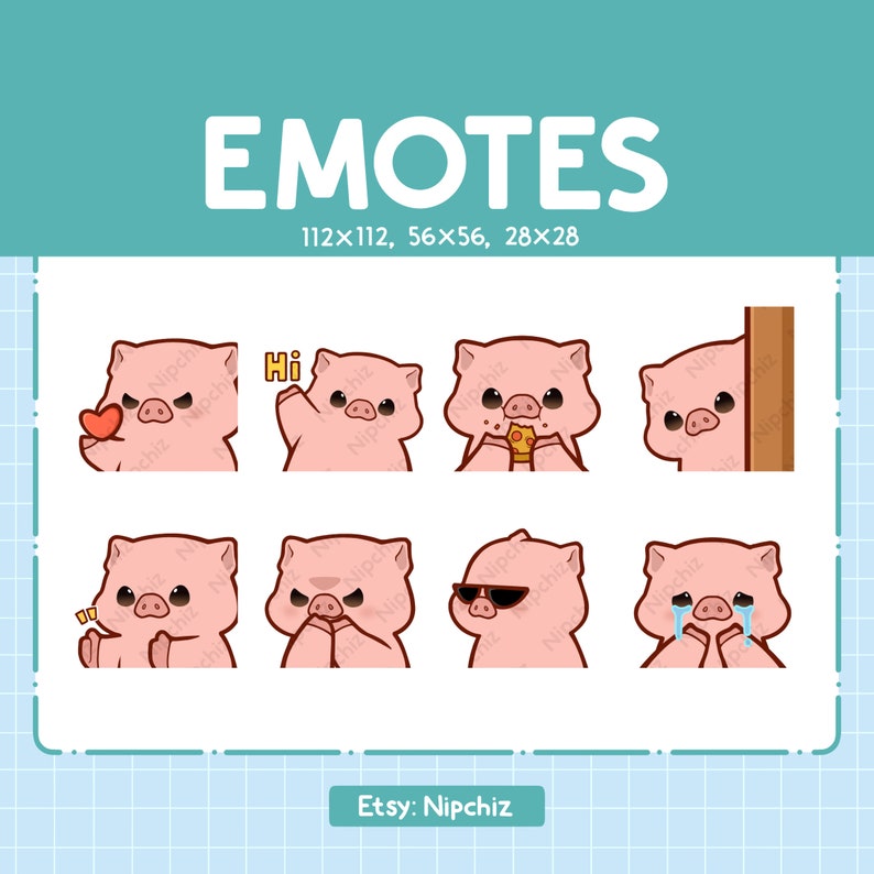 Baby Pig Emotes / Cute Emoji Pack / 8 Pig Emotes for Streaming / Bundle ...