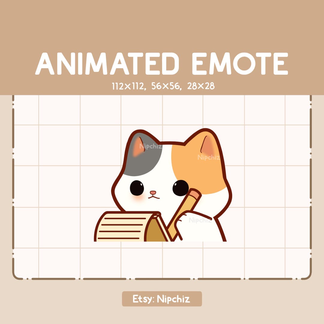 Animated Emote Cute Calico Cat is Taking a Note / Kawaii Cartoon Emote ...