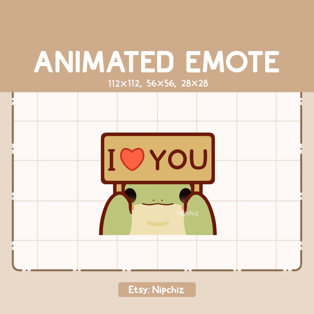 Animated Emote Cute Green Frog Holding I Heart You Wooden Sign/ Emote ...