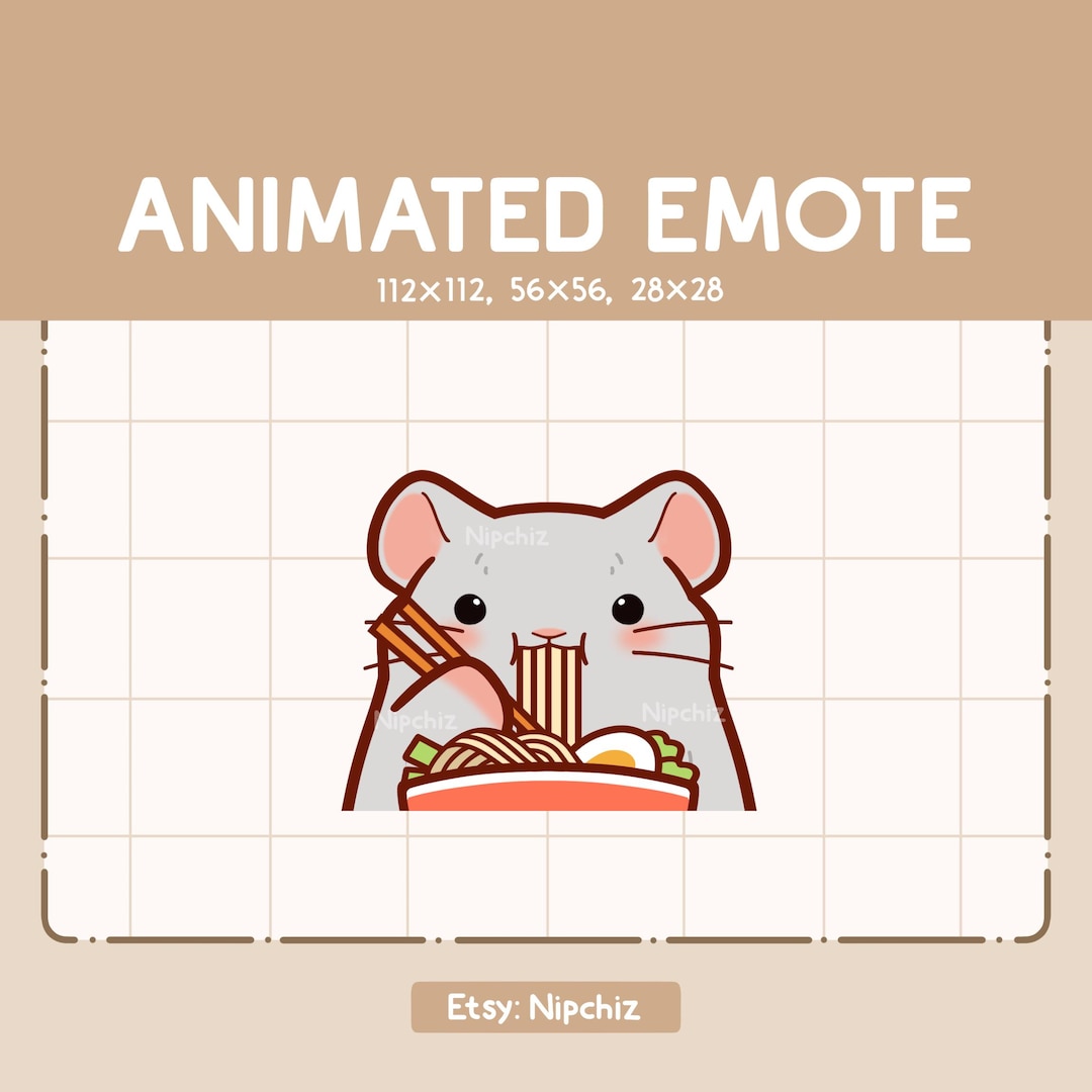 Animated Emote Cute Gray Mouse is Eating Ramen Noodles / Cartoon Chibi ...