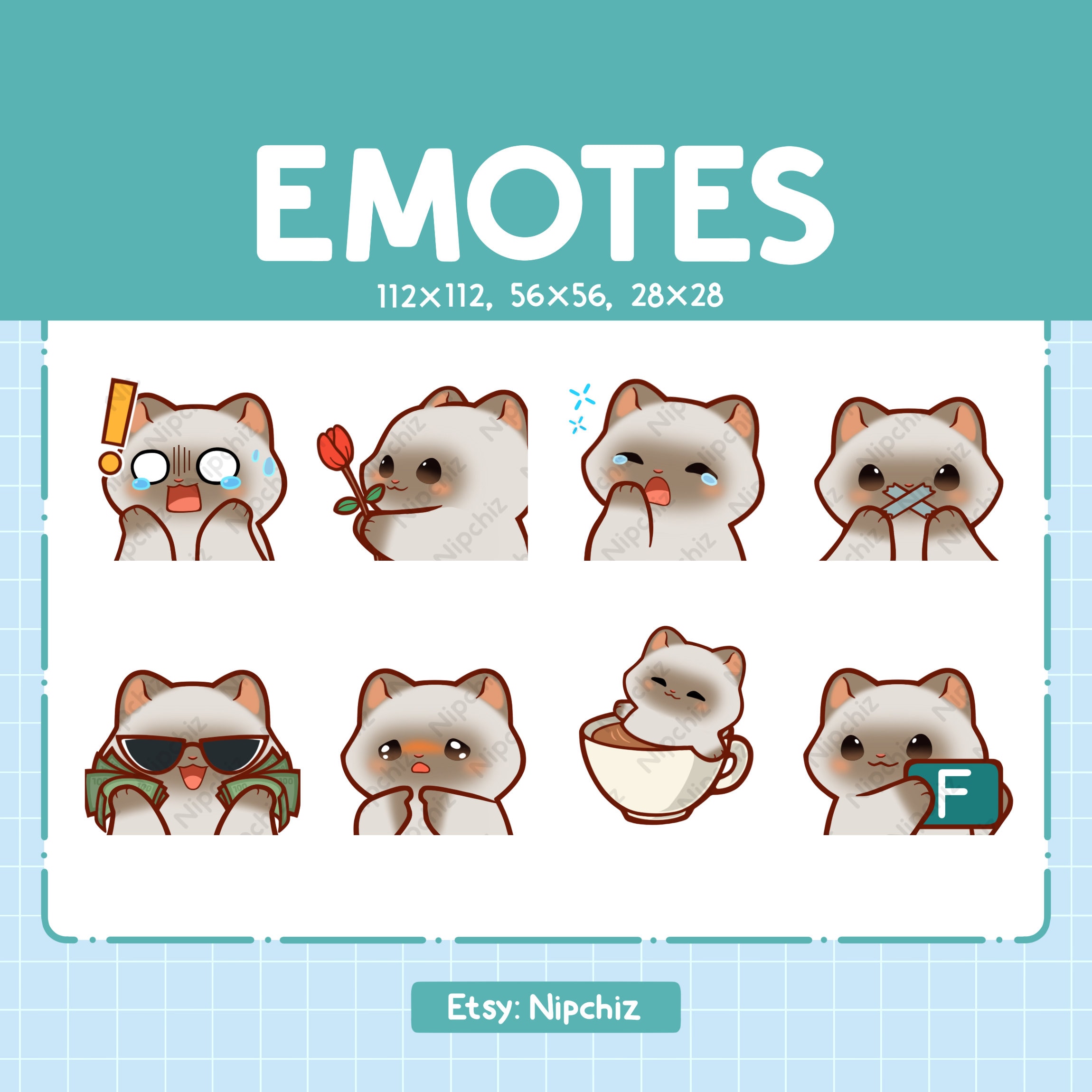 Cute Siamese Cat Emotes 8 Emotes for Streamer Cute Siamese Cat Emote ...