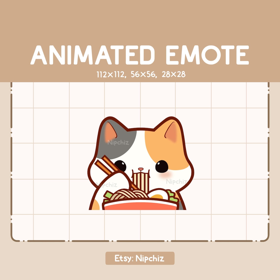 Animated Emote Cute Calico Cat is Eating Ramen Noodles - Chibi Cartoon ...