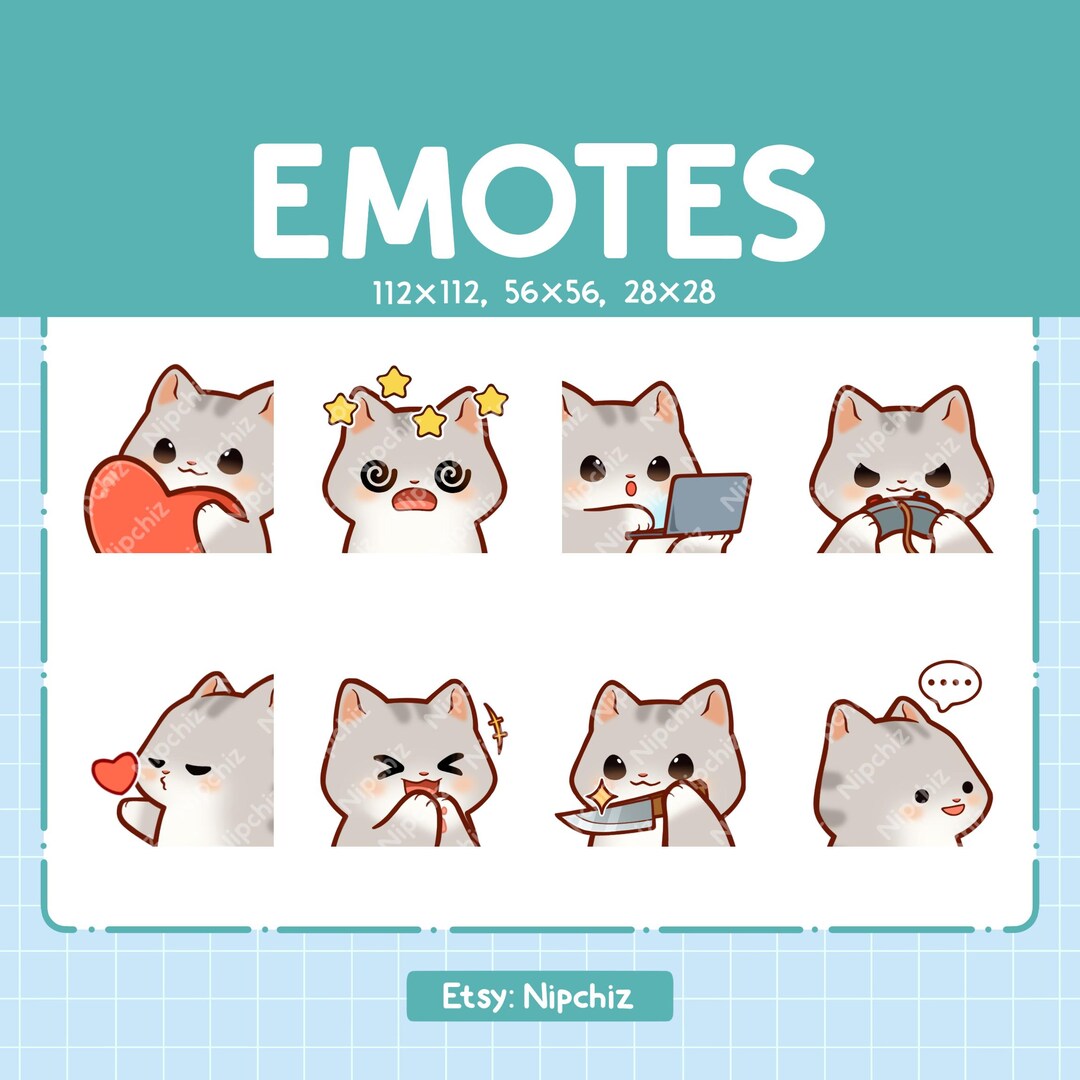 Cute Gray Tabby Cat Emotes / 8 Emotes for Streamer / Cute Gray Tabby ...