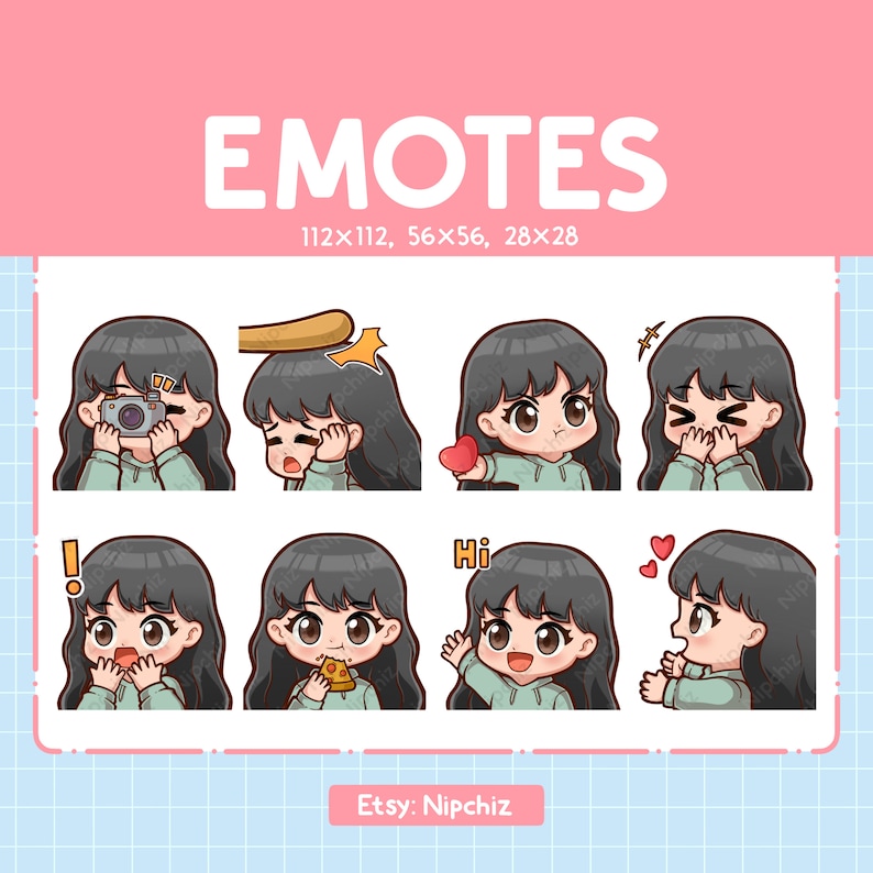 Cute Girl Emotes for Streamer (8) | Black Hair | Brown Eyes | Kawaii ...