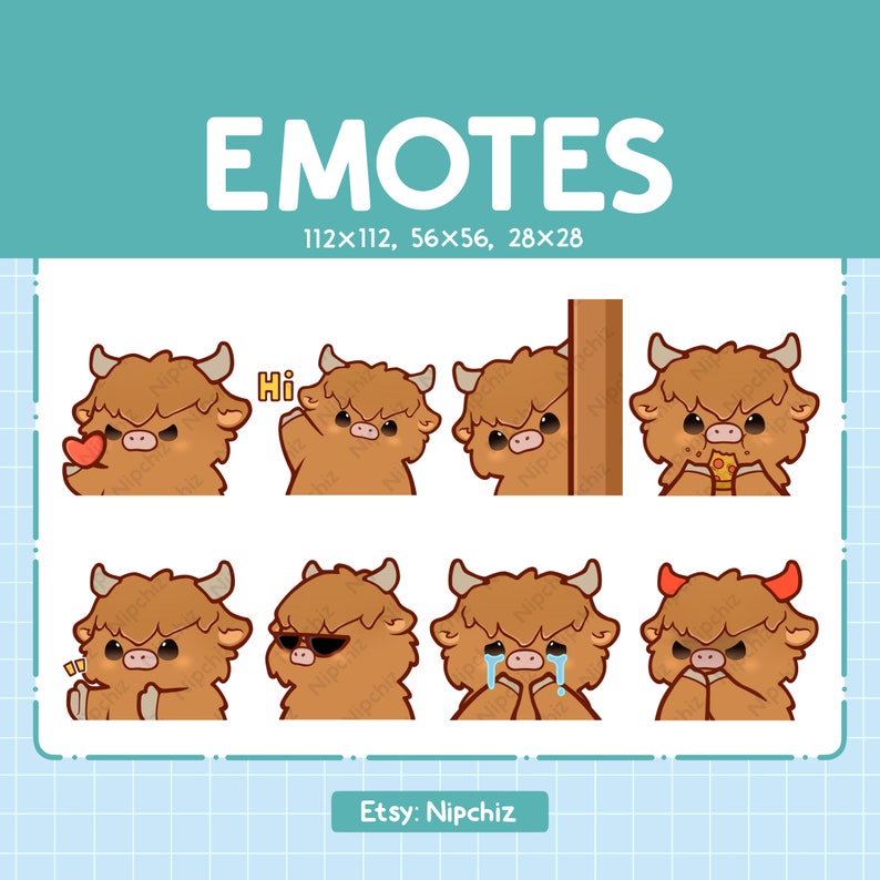Highland Cow Emotes 8 Pack / Chibi Highland Cow Emotes for Streamer ...