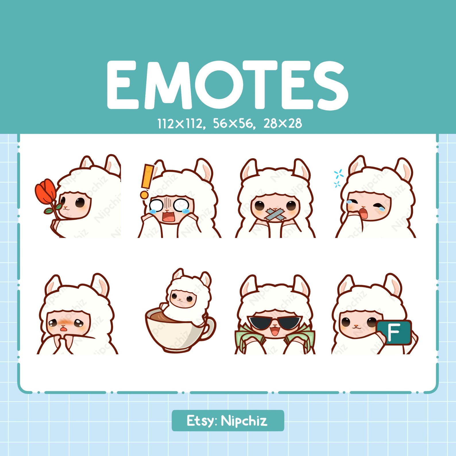 Llama Emotes | 8 Cute Llama Bundle | Emotes for Streamer Kawaii Emoji ...