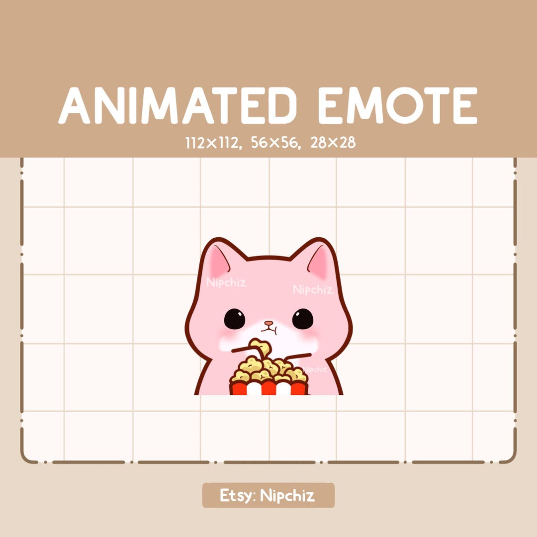 Animated Emote Pink Cat is Eating a Cup of Popcorn - Adorable Cartoon ...