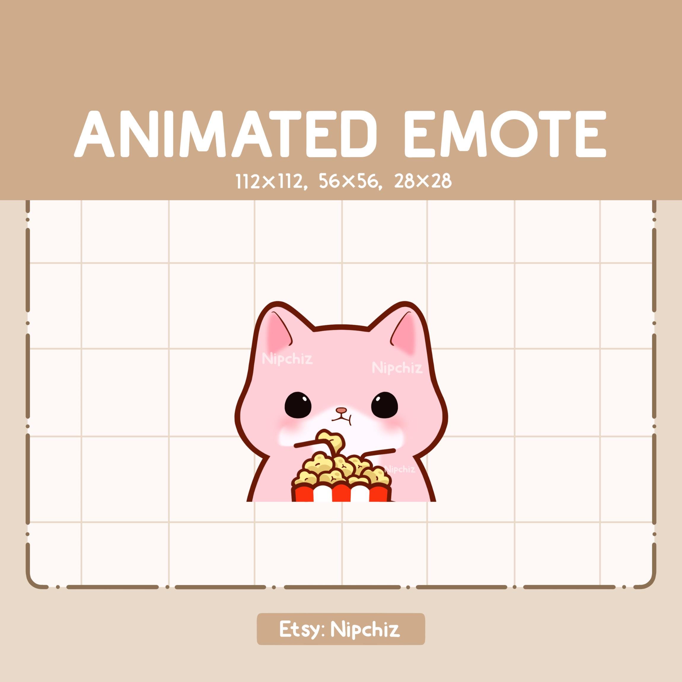 Animated Emote Pink Cat is Eating a Cup of Popcorn - Adorable Cartoon ...