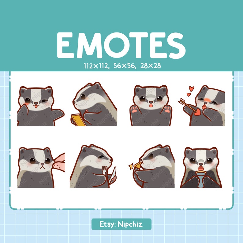 Kawaii Badger Emotes (8) – Cute Emotes for Streamer – Chibi Badger ...
