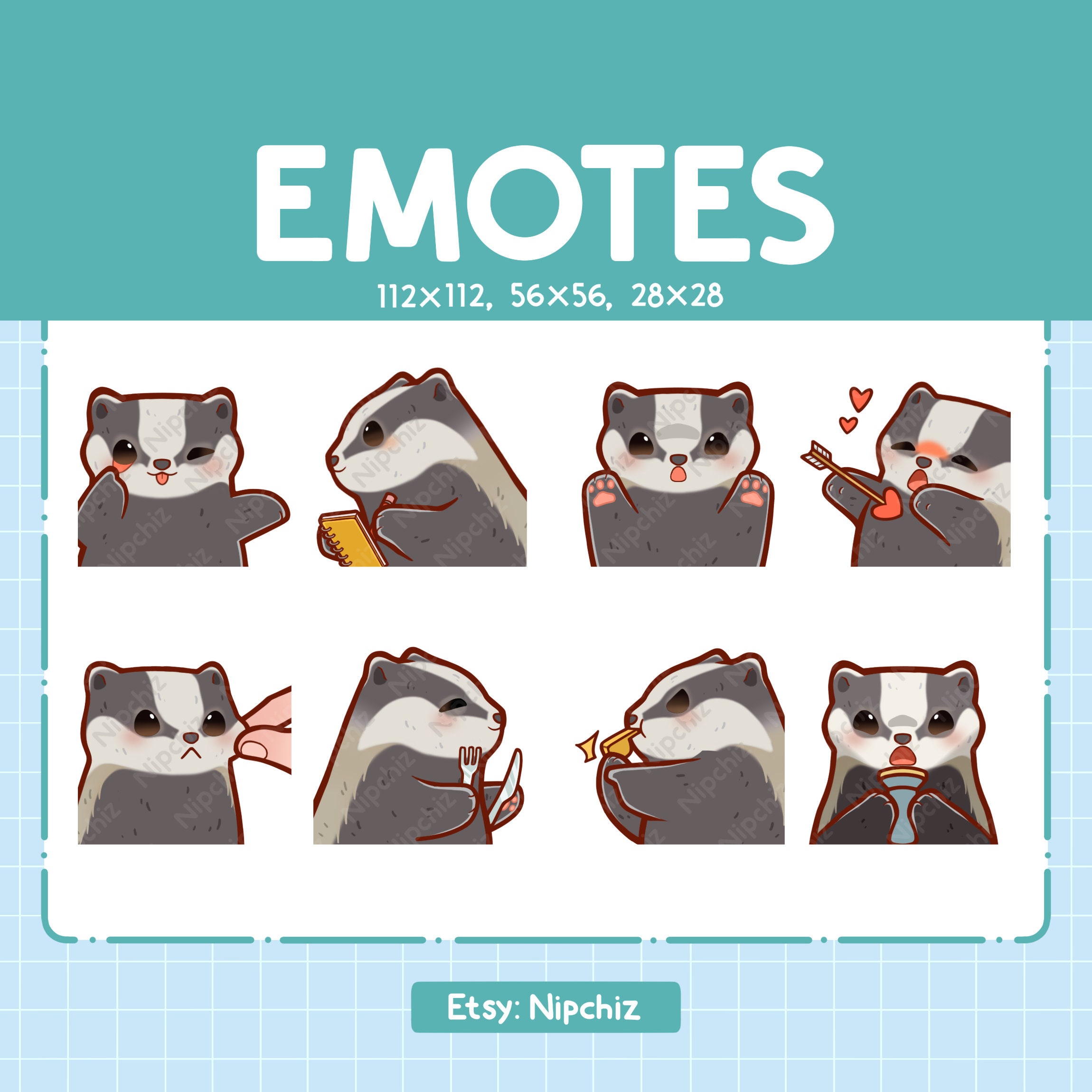 Kawaii Badger Emotes 8 Cute Emotes for Streamer Chibi Badger Emoji ...