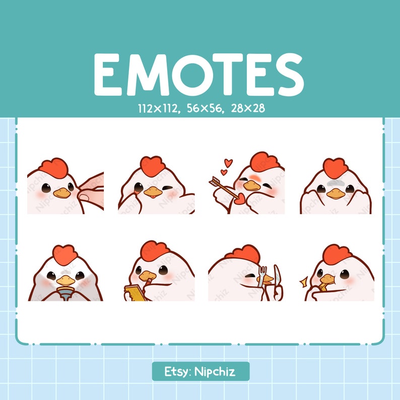 Kawaii Chicken Emotes (8) – Cute Emotes for Streamer – Chibi Chicken ...