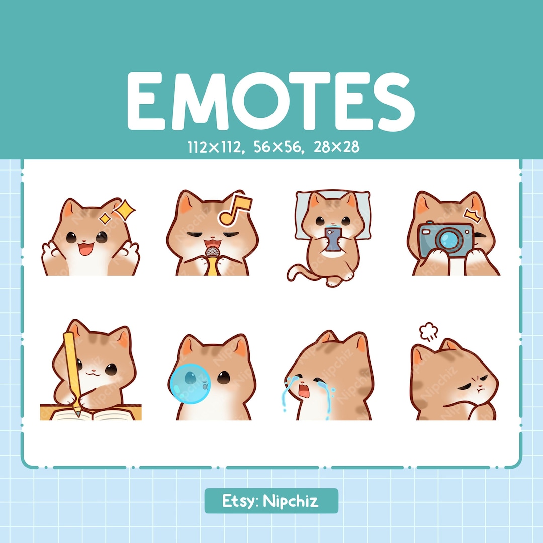 Chibi Brown Tabby Cat Emotes for Streamer (8) - Kawaii Cute Brown Tabby ...