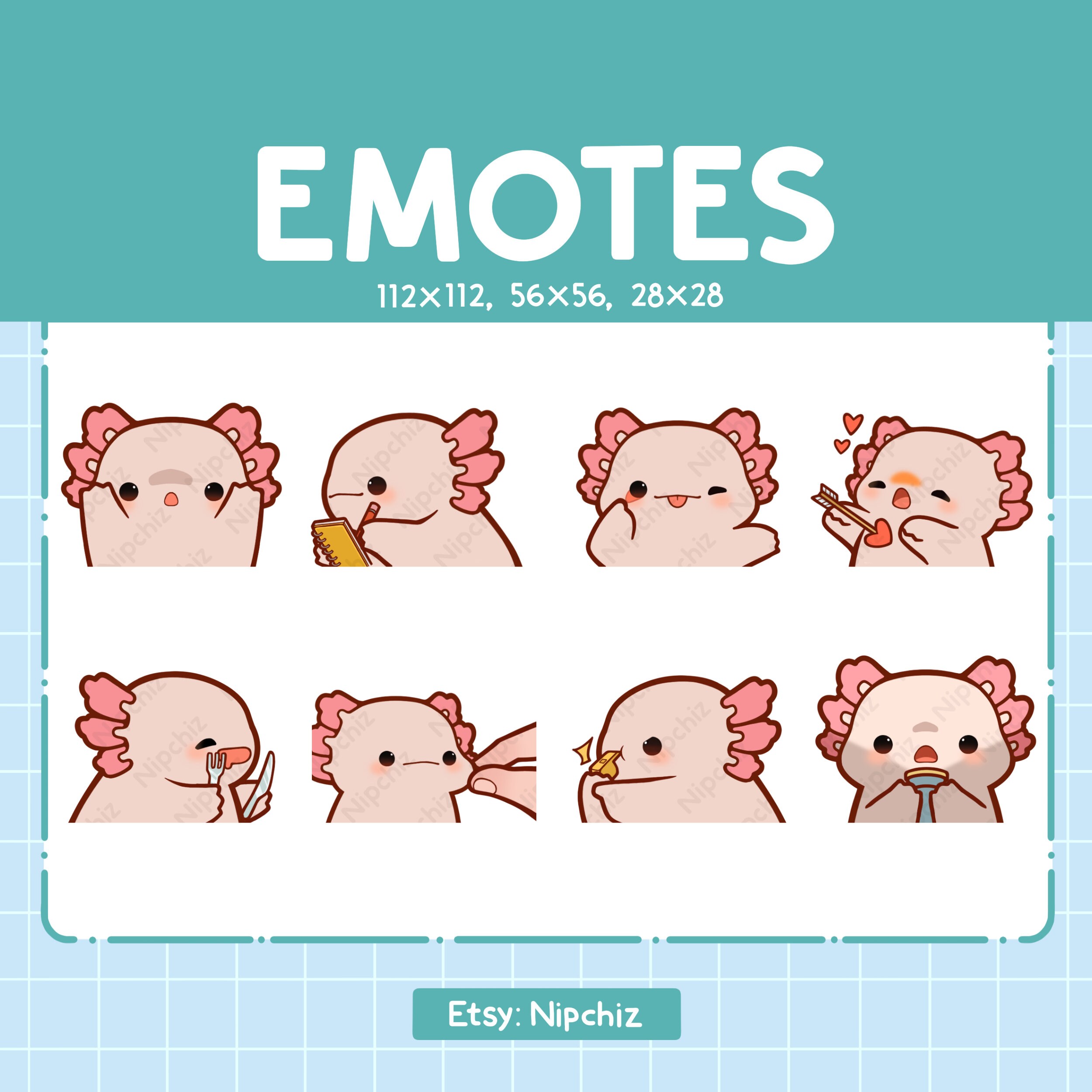 Axolotl Emotes for Streaming | Kawaii Animal Emoji | (8) Cute Axolotl ...