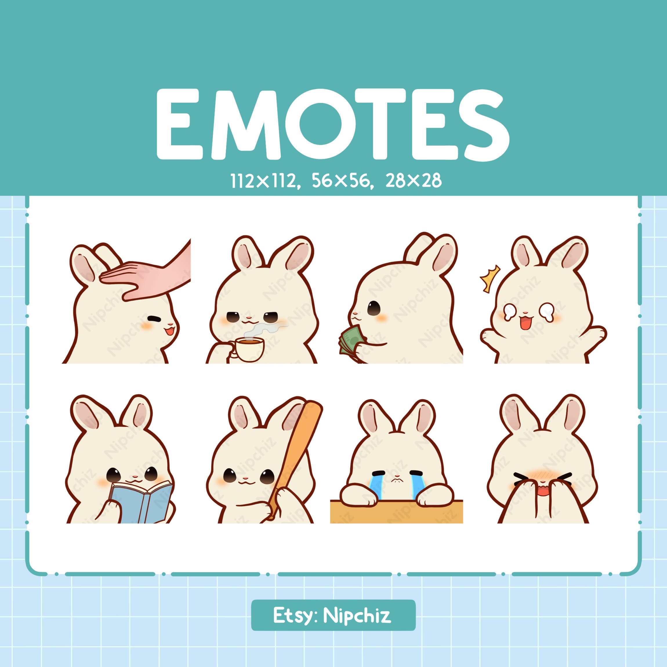 Kawaii Rabbit Emotes 8 Cute Emotes for Streamer Chibi Rabbit Emoji ...