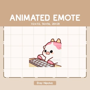 Animated Emote Pink Cow is Typing Through the Keyboard - Chibi Emote ...