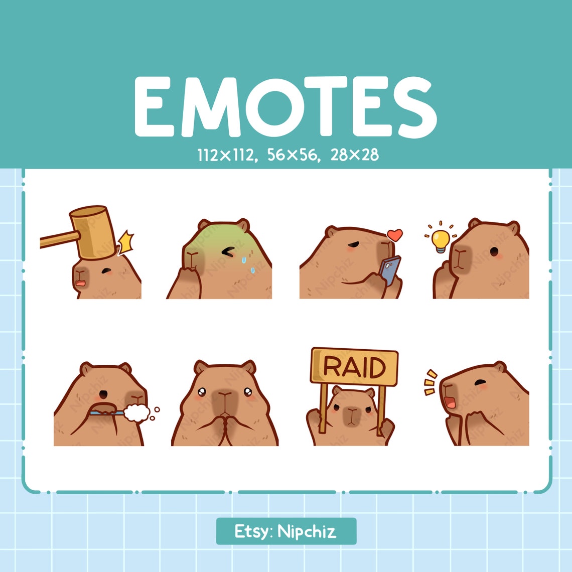 Emotes Capybara | 8 Cute Emotes for Streaming | Digital | Chibi ...
